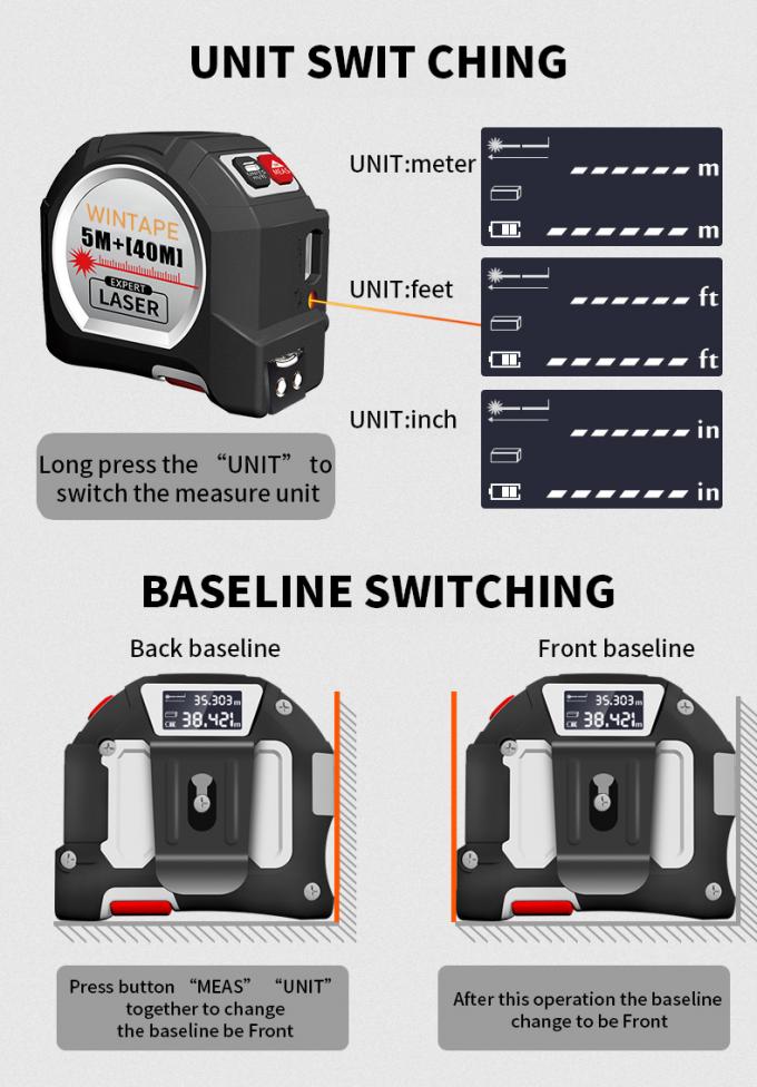 High Precision 40m Laser Measurement Tape Length Area Volume ...